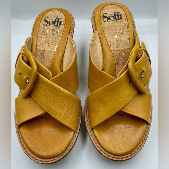 Sofft | Shoes | Sofft Womens Size 75m Slip On Mustard Yellow Cork Wedge ...
